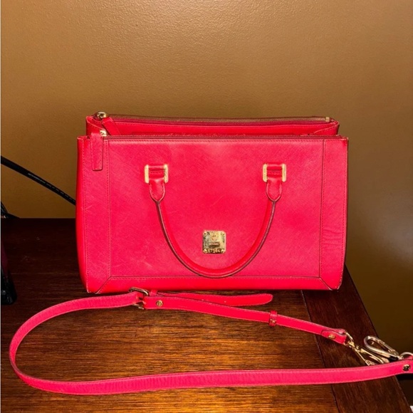 MCM | Bags | Mcm Red Leather Crossbody Bag Or Wear It With Handles Only ...